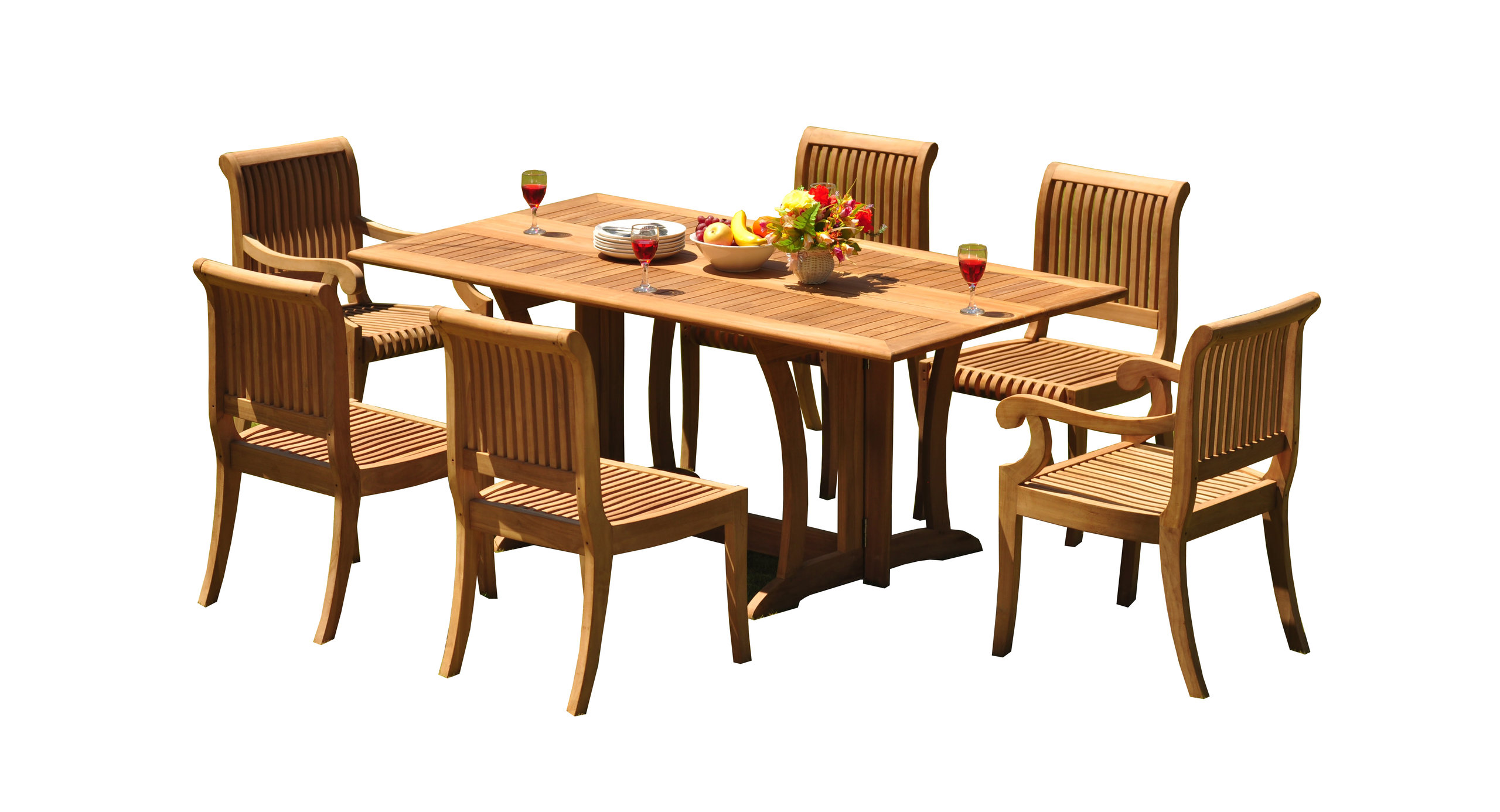 7-Piece Outdoor Patio Teak Dining Set, 69" Warwick Table, 6 Giva Chairs - Transitional - Outdoor ...