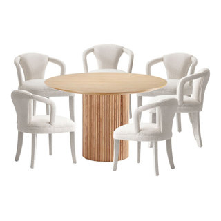 7-Piece Hathaway Modern 59" Round Dining Set, 6 Palmer Chairs ...