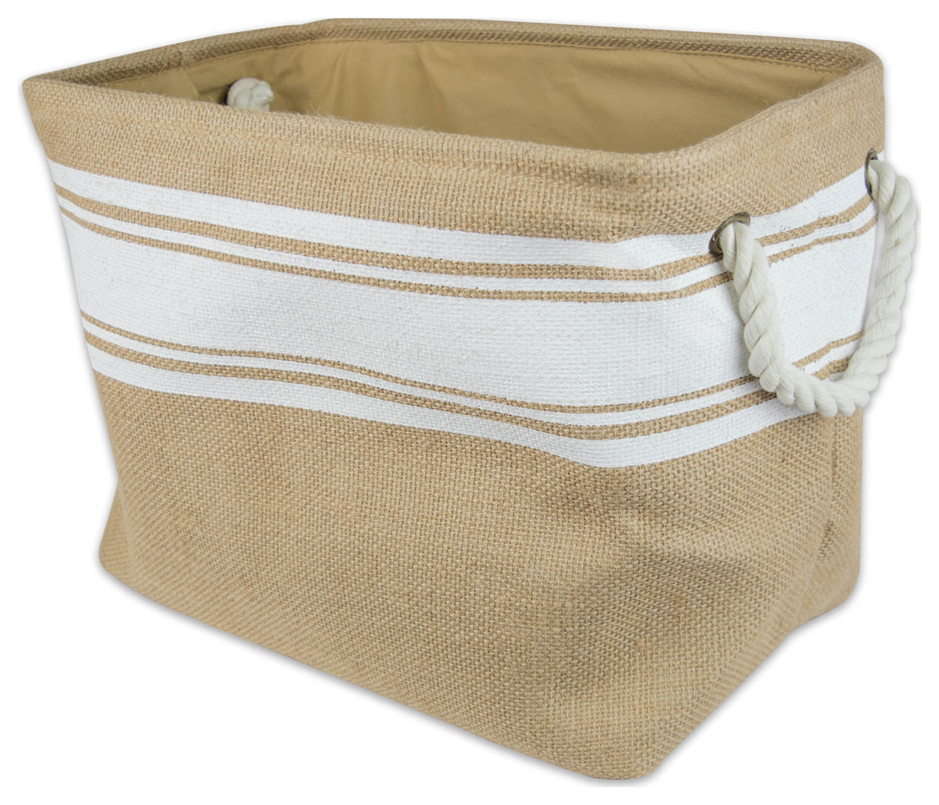 Burlap Bin Border White Rectangle Large 17.5"x12"x15", 17.5Lx12Wx15H ...