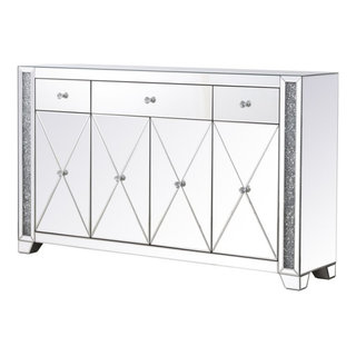 Elegant Decor Modern 4 Door 60" Silver Crystal Mirrored Sideboard ...