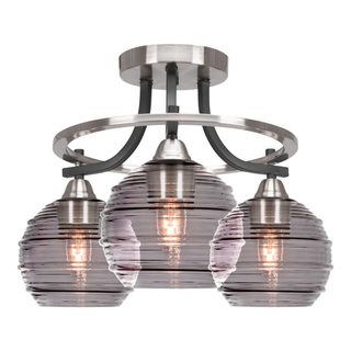 Paramount 3-Light Semi-Flush, Matte Black & Brushed Nickel, 6" Smoke Ribbed - Transitional ...