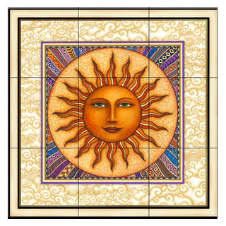 Tile Mural, Celestial Sun With Frame by Dan Morris, 12.75" x 12.75" (9 ...