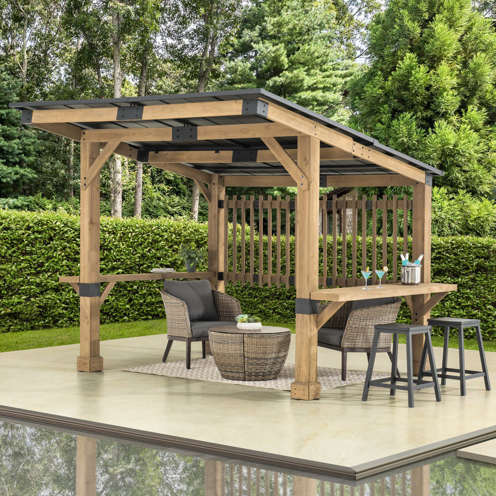 Sunjoy 10 ft. x 11 ft. Cedar Frame with Aluminum Roof Gazebo Pergola ...