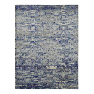 Yale Blue, Diminishing Bricks Design, Sari Silk, Hand Knotted Rug, 9 ...