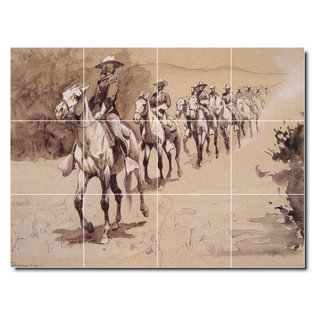 Frederic Remington Western Painting Ceramic Tile Mural #75, 17" Wide x ...
