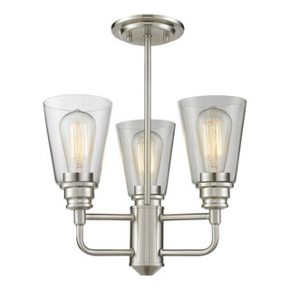 3 Light Semi-Flush Mount in Utilitarian Style - 15 Inches Wide by 17.38 ...