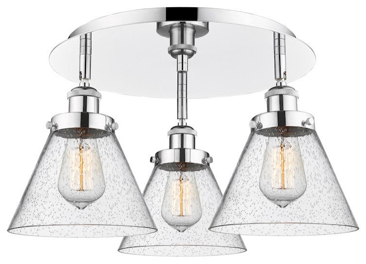 Innovations Lighting Cone 3-Light 20" Flush Mount, Chrome/Seedy, 916-3C ...