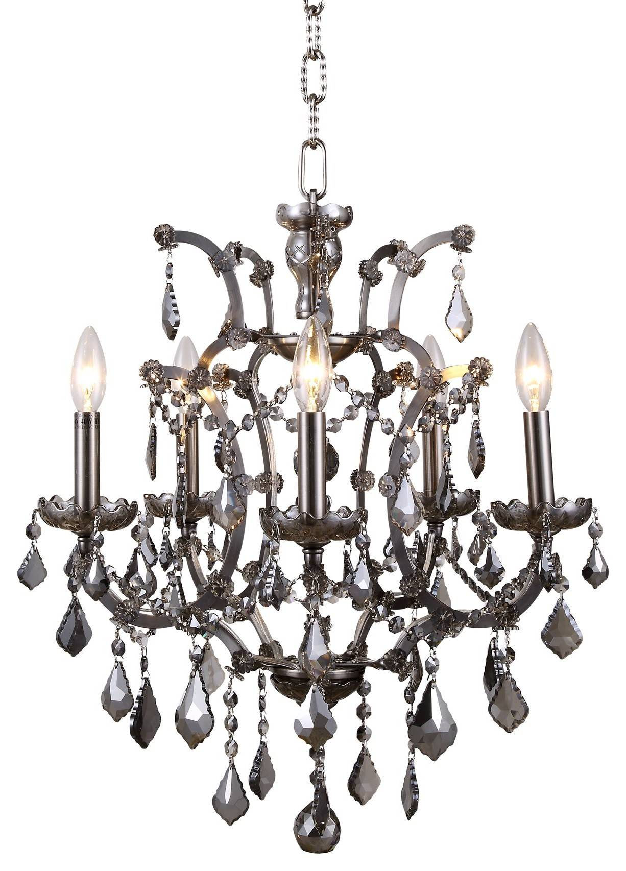 Elena 18" Chandelier, Raw Steel Finish, Silver Shade Crystal ...