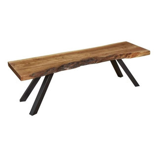 Handmade Acacia Dining Bench with Natural Grain and Glossy Black Finish ...