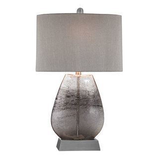 Haarlem 1-Light Table Lamp Storm Gray/Pewter Gray Linen Shade ...