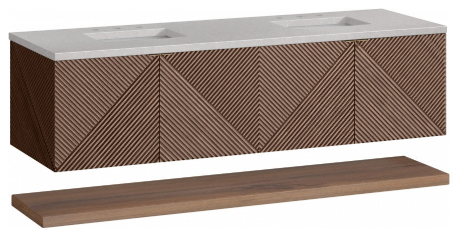 72" Chestnut Floating Double Bathroom Vanity Silestone Quartz, James ...
