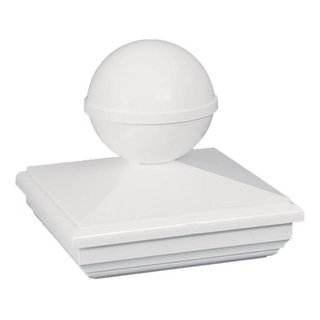 Classy Caps NEW ENGLAND BALL PVC POST CAP 5X5 - White, 7"L x 7"W x 6.25 ...