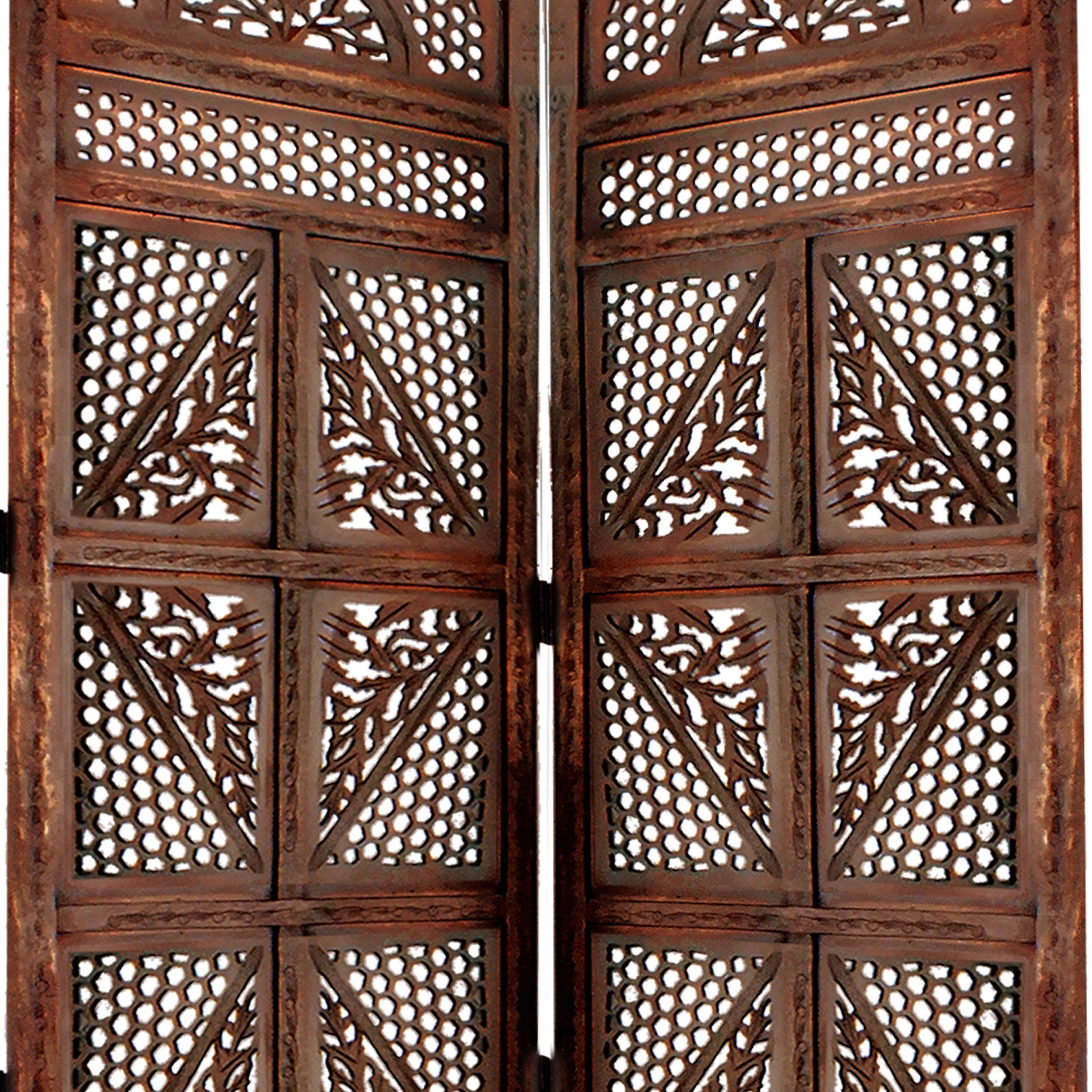 Traditional 4 Panel Wooden Room Divider With Hand Carved Details ...