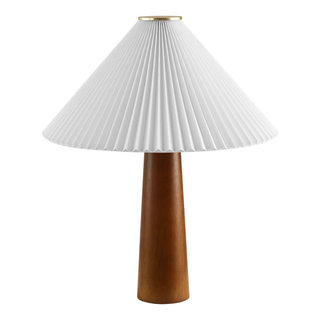 Jessica Wooden Base Table Lamp With Pleated Fabric Shade - Transitional ...