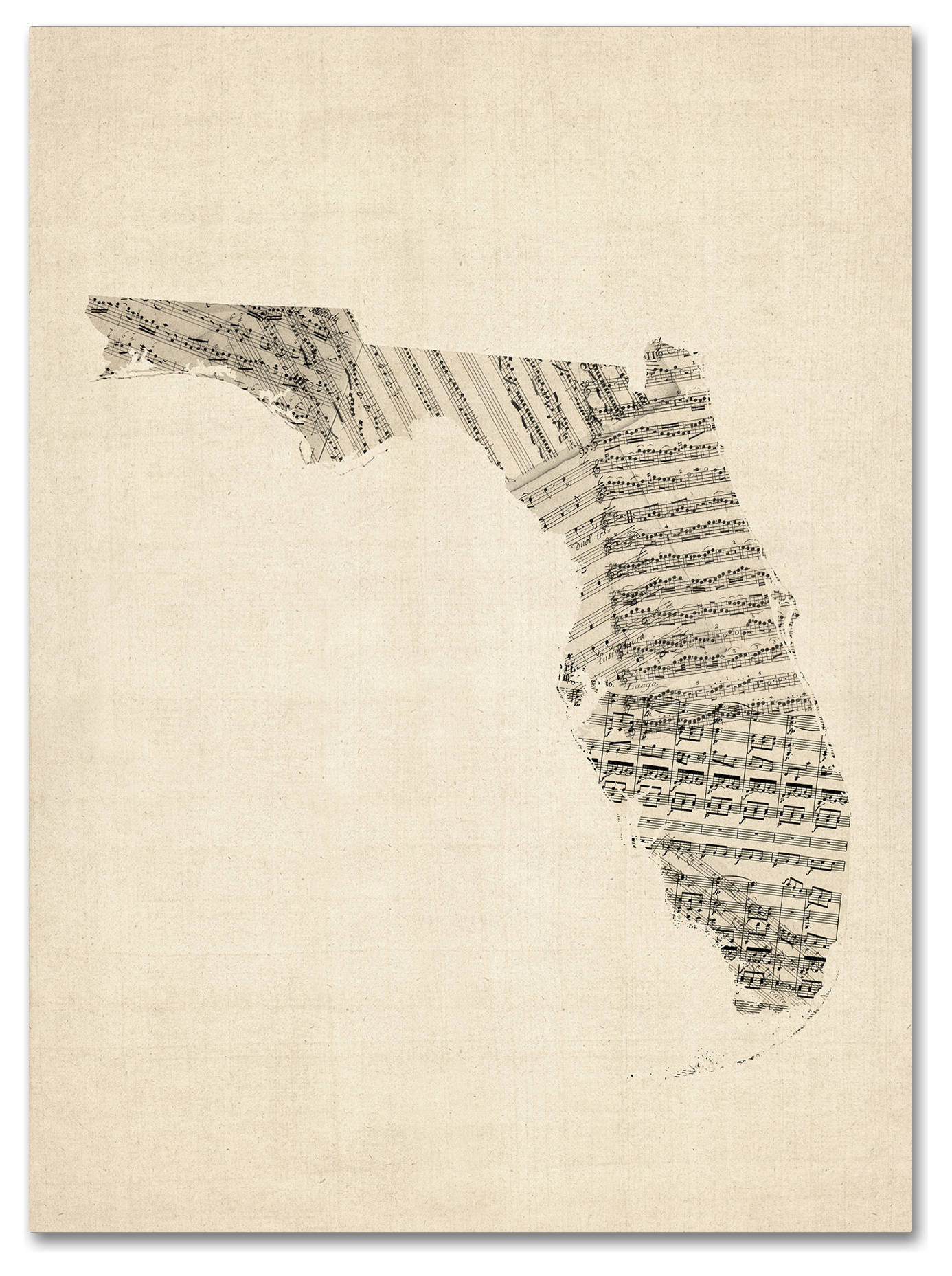 "Old Sheet Music Map of Florida" Canvas Art by Michael Tompsett, 18"x24 ...