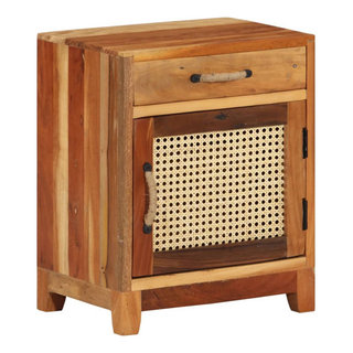 vidaXL Cabinet Bedside End Table with 1 Drawer and 1 Door Solid ...