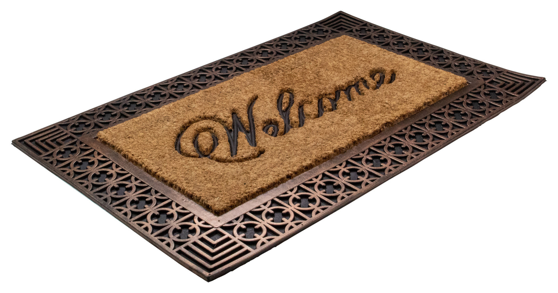 Gold and Natural Coir Rectangular "Welcome" Doormat 23" x 35 ...