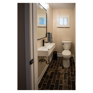 Powder Room with Wall Mounted Rectangular Sink and Black Hardware ...