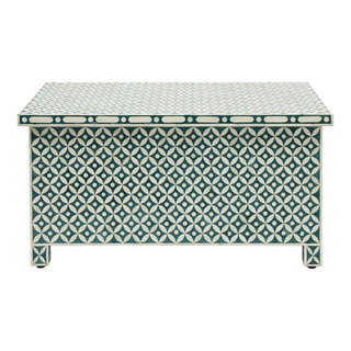 Large Teal/Green Coffee Table with Geometric Bone Inlay and Ample ...