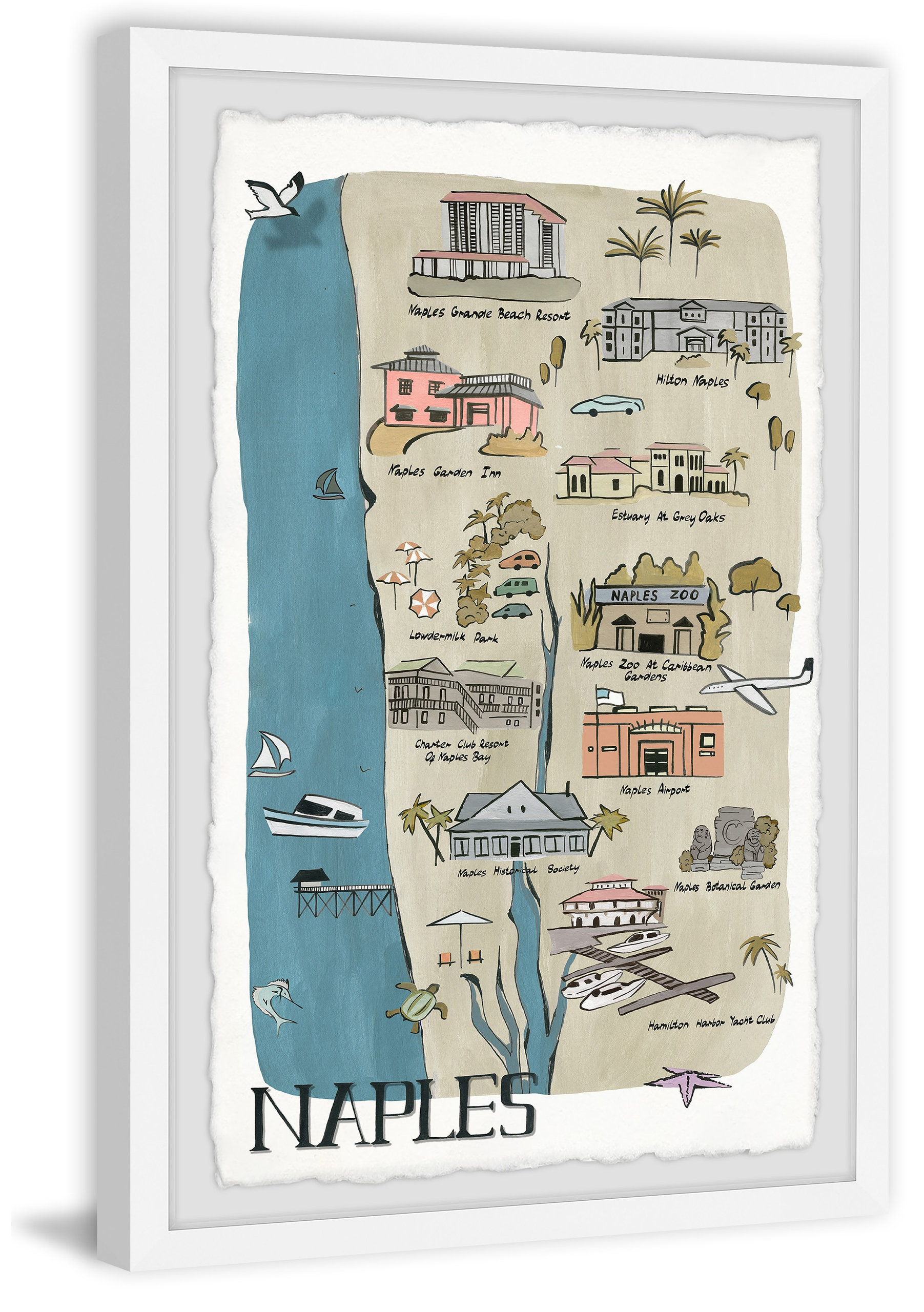 "Illustrated Map of Naples, Florida" Framed Painting Print, 24x36 ...