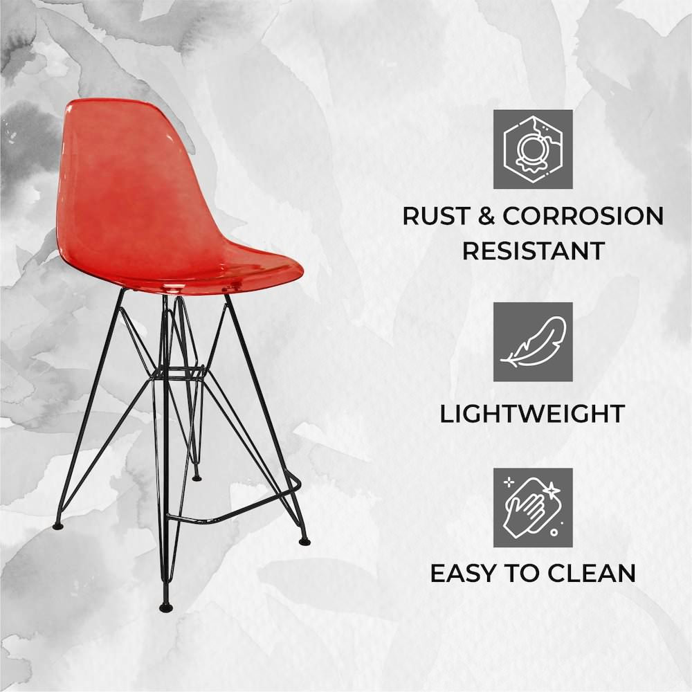 Modern Acrylic Bar stool Cresco Collection Black Base with Trans Red ...