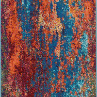10' Blue and Orange Abstract Power Loom Runner Rug - Contemporary ...