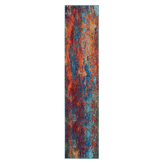 10' Blue and Orange Abstract Power Loom Runner Rug - Contemporary ...