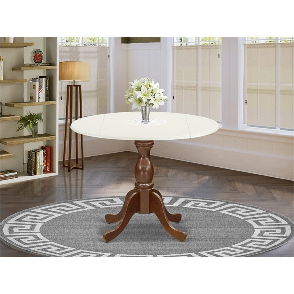 DST-LMA-TP Wood Table - Linen White Table Top and Mahogany Pedestal Leg ...