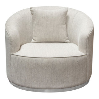 Raven Chair in Light Cream Fabric Brushed Silver Accent Trim ...