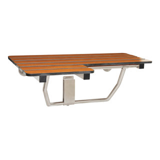 Teak Phenolic Wall-Mount Folding Transfer Bench Shower Seat, Right ...