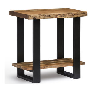 Industrial End Table, Metal Strap Legs With Natural Acacia Wood Top ...