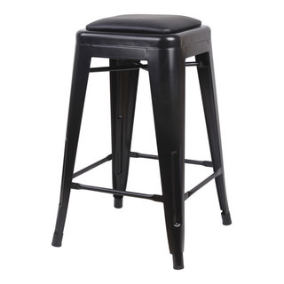 Metal Backless Black Bar Stools With Black Vegan Leather Seat, Set of 1 ...
