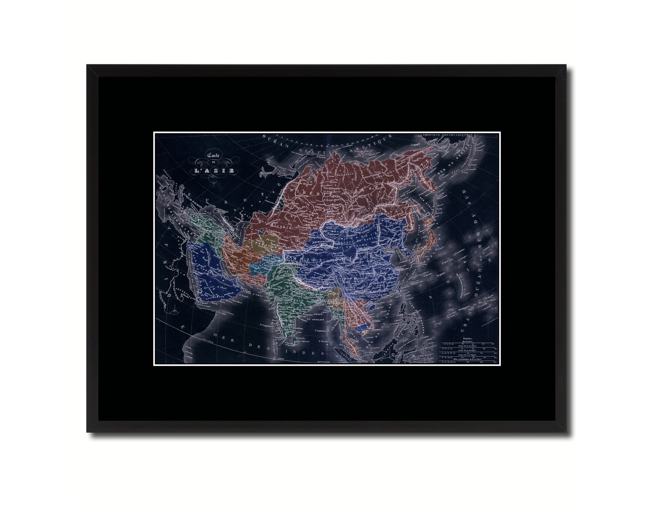 Asia Vintage Vivid Color Map Canvas, 16"x21" - Contemporary - Prints ...