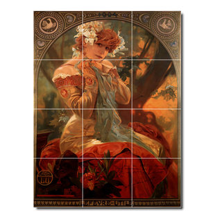 Alphonse Mucha Poster Art Painting Ceramic Tile Mural #20, 36" Wide x ...