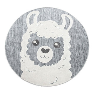 Kids Rug Round With Llama Motif, 6'7" Round - Farmhouse - Kids Rugs ...