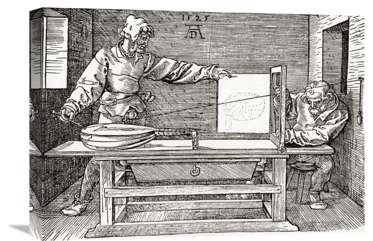 "A Man Drawing A Lute" Artwork, 16" x 11", 22" x 15.62" - Mediterranean ...