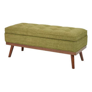 Fabric Storage Bench with Light Espresso Angled Wood Legs, Hidden ...
