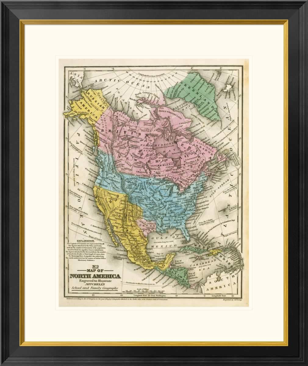 "Map of North America, 1839" Framed Print by Samuel Augustus Mitchell ...