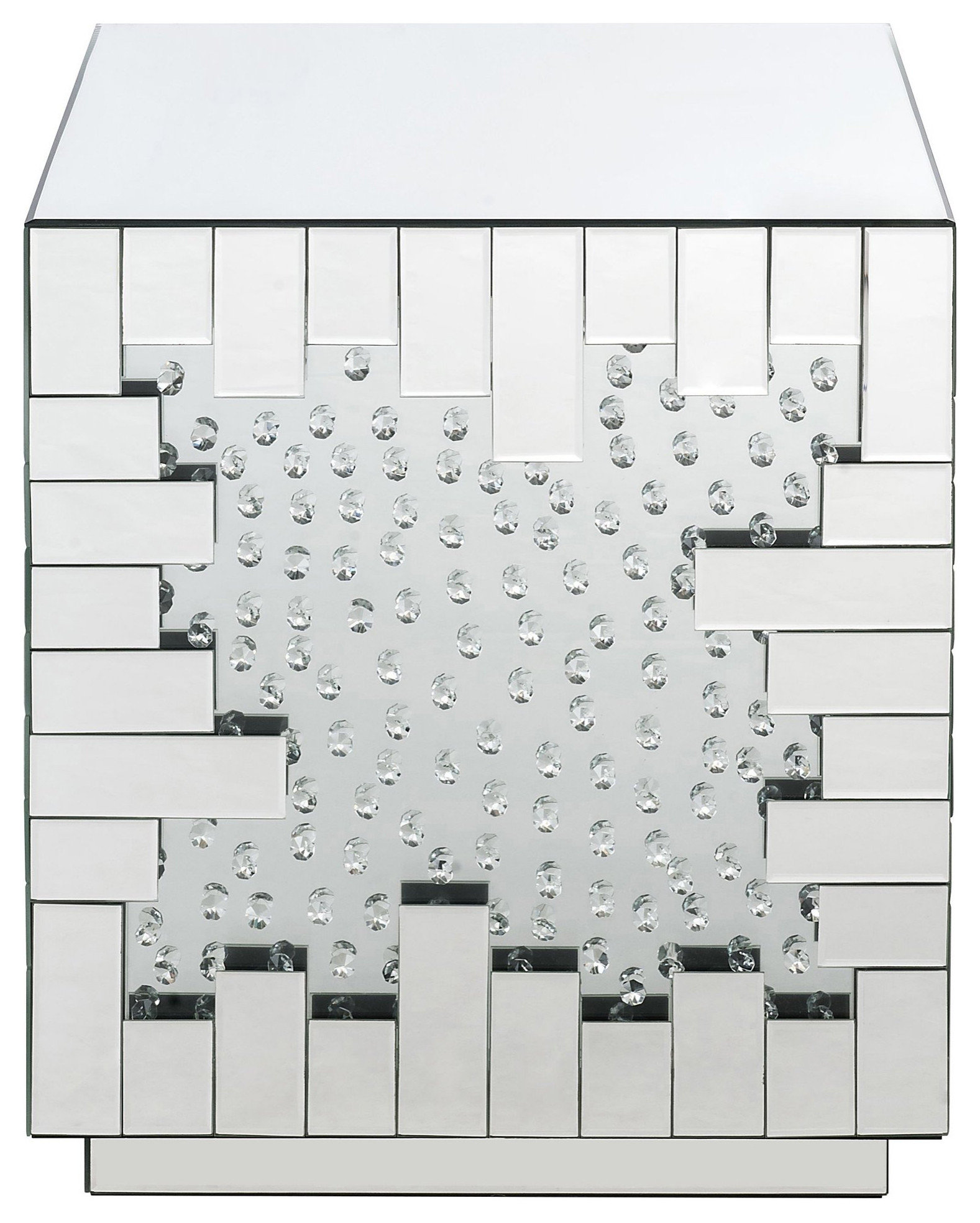 Contemporary End Table, Mirrored Design With Cube Shape & Unique Caving ...