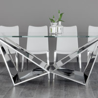 Modern Serra 94 Inch Dining Table Clear Glass Polished Stainless Steel ...