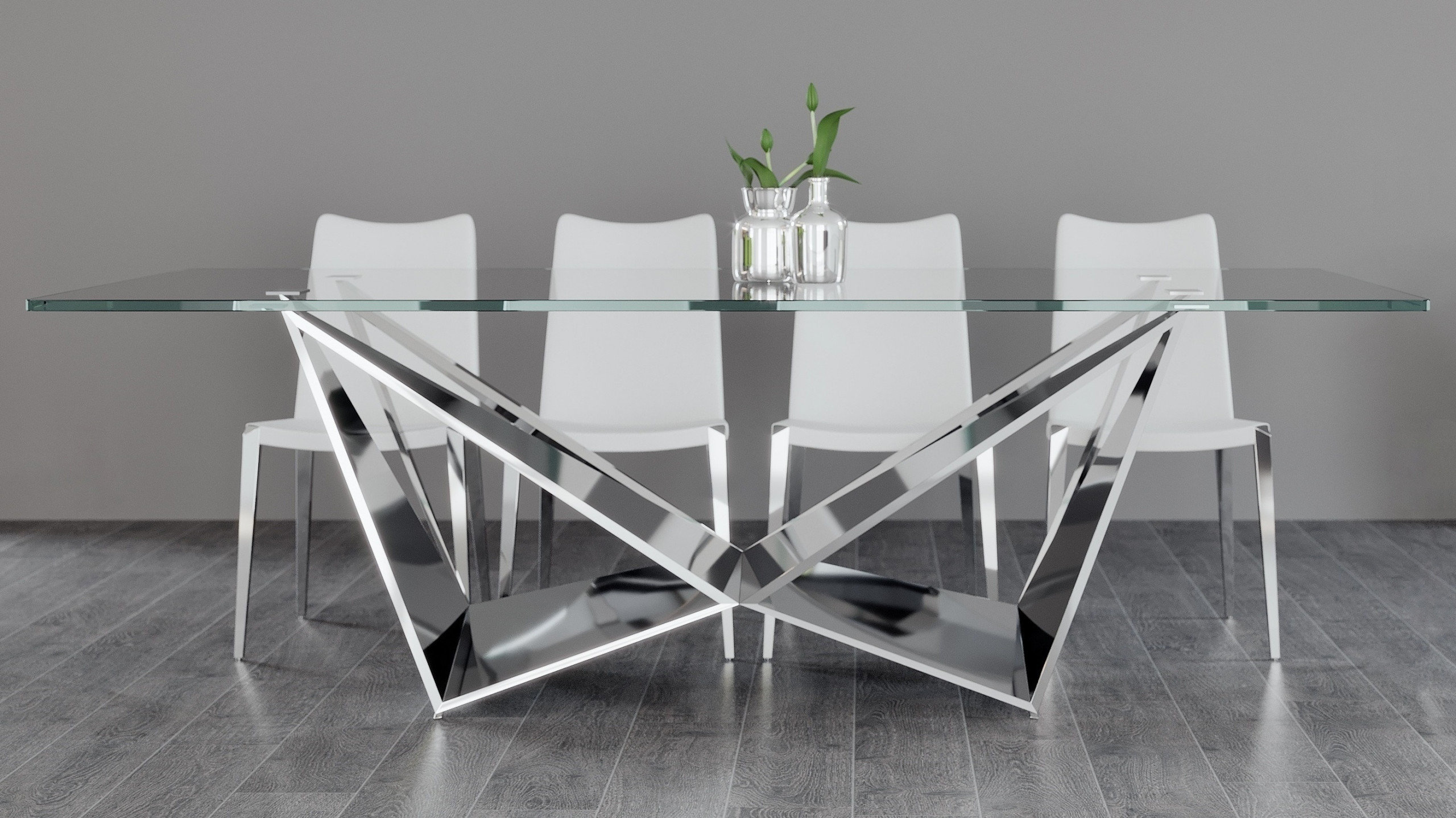 Modern Serra 94 Inch Dining Table Clear Glass Polished Stainless Steel ...
