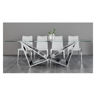 Modern Serra 94 Inch Dining Table Clear Glass Polished Stainless Steel ...