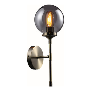 LEONLITE 1-Light Armed Sconce, Smoky Grey Globe Glass Wall Sconce, Bulb ...