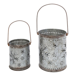 Set of 2 Nesting Metal Galvanized Snowflake Luminaries. - Farmhouse ...