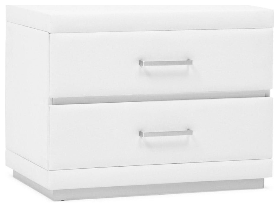 Modern Henley Side Table White Leatherette Finish Brushed Stainless ...