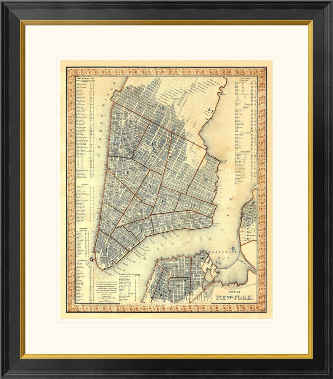"City of New York, 1846" by Samuel Augustus Mitchell, 23x26", 28"x1.5 ...
