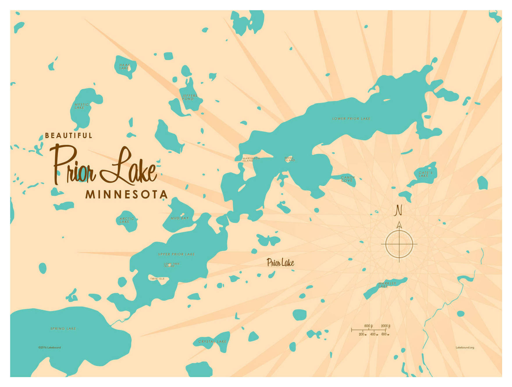 Lakebound Prior Lake Minnesota Map Art Print, 18"x24" - Contemporary ...
