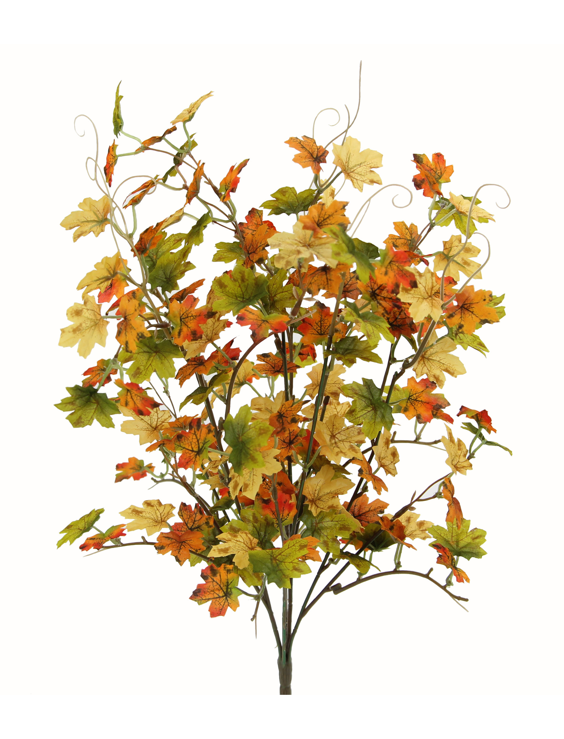 6 Stems Artificial Maple Leaves Bush - Traditional - Artificial Flower ...