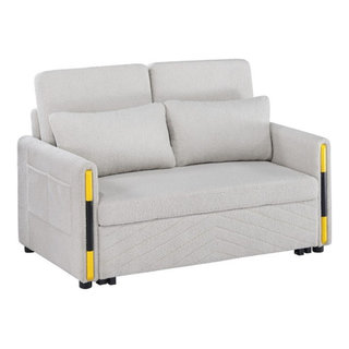 Percy 55.5"W Beige Teddy Velvet Sleeper Loveseat with Dual-Pull Sleeper Design - Contemporary ...