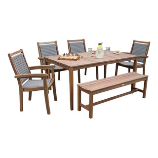 6-Piece Eucalyptus Checkerboard Dining Set With Wicker Stacking Chairs ...